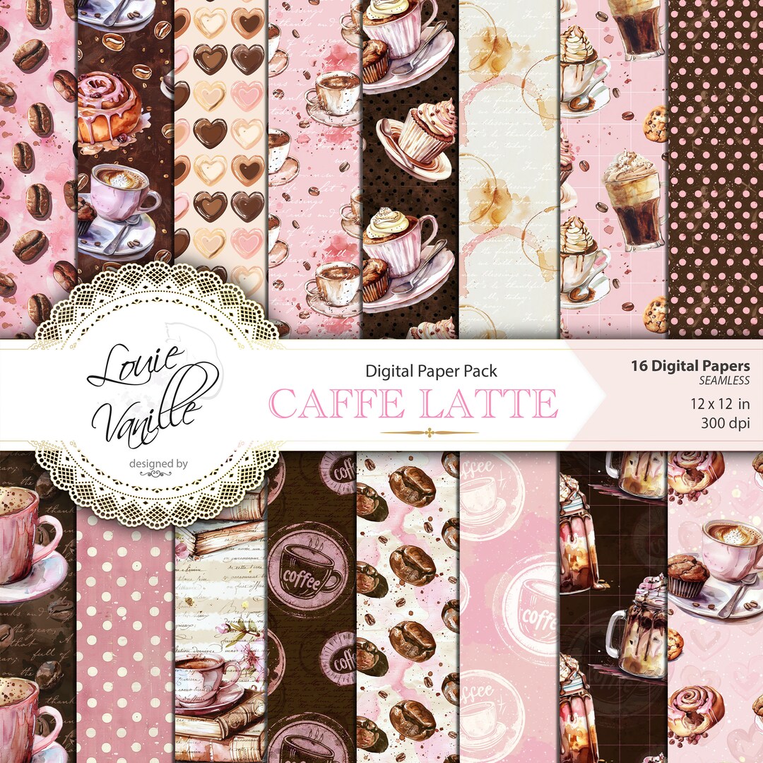 Coffee Pink Digital Paper Pack, SEAMLESS Coffee Background Paper Set ...