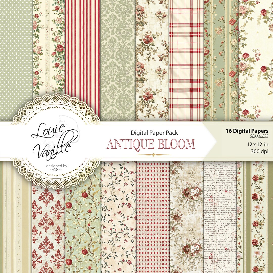 Antique Bloom Floral Digital Paper Pack: Red Roses (seamless) - Etsy