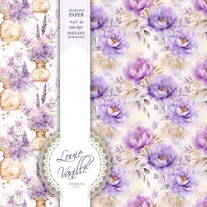 Lavender Digital Paper Pack, SEAMLESS Background Paper Set ...