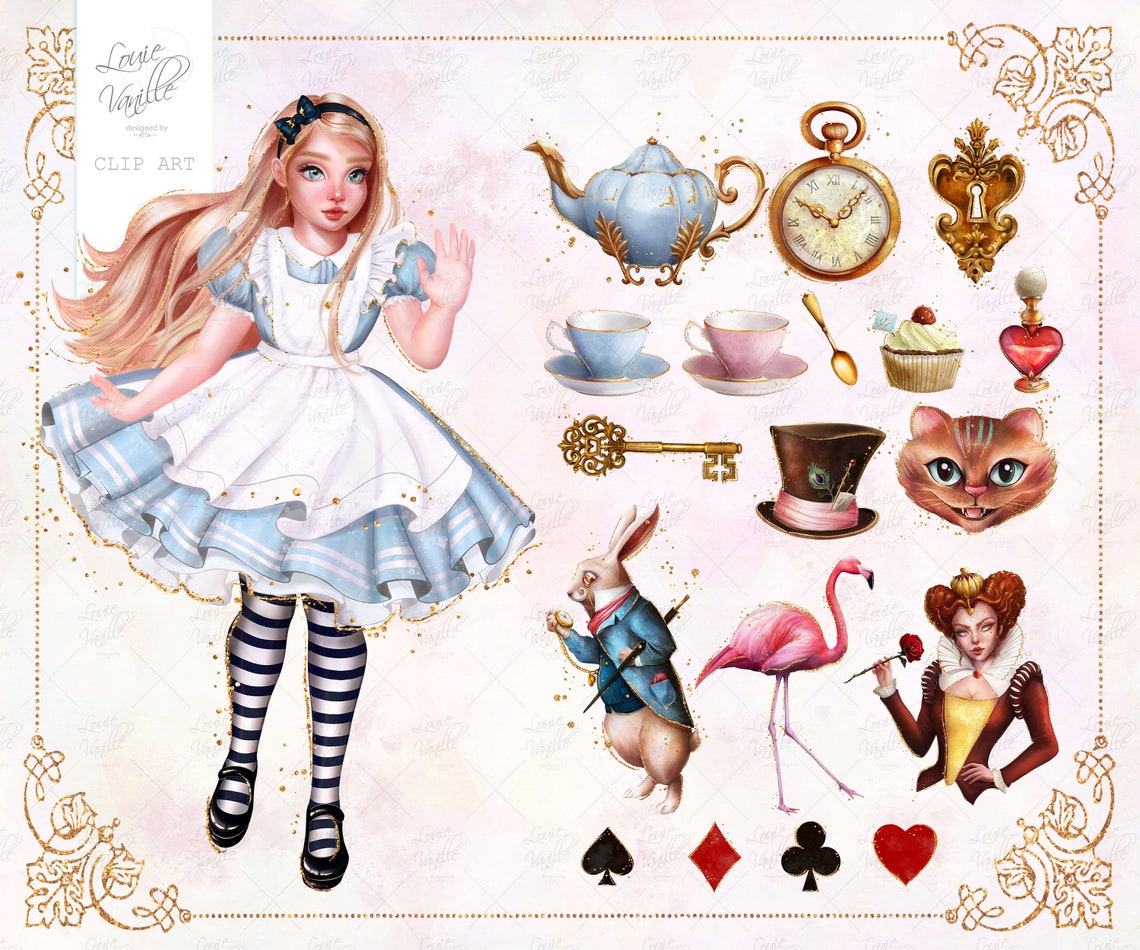 Alice in Wonderland Clip Art Alice Graphics Queen of Hearts - Etsy