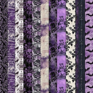 Gothic Halloween Digital Paper Pack, Black and Purple Seamless Gothic ...