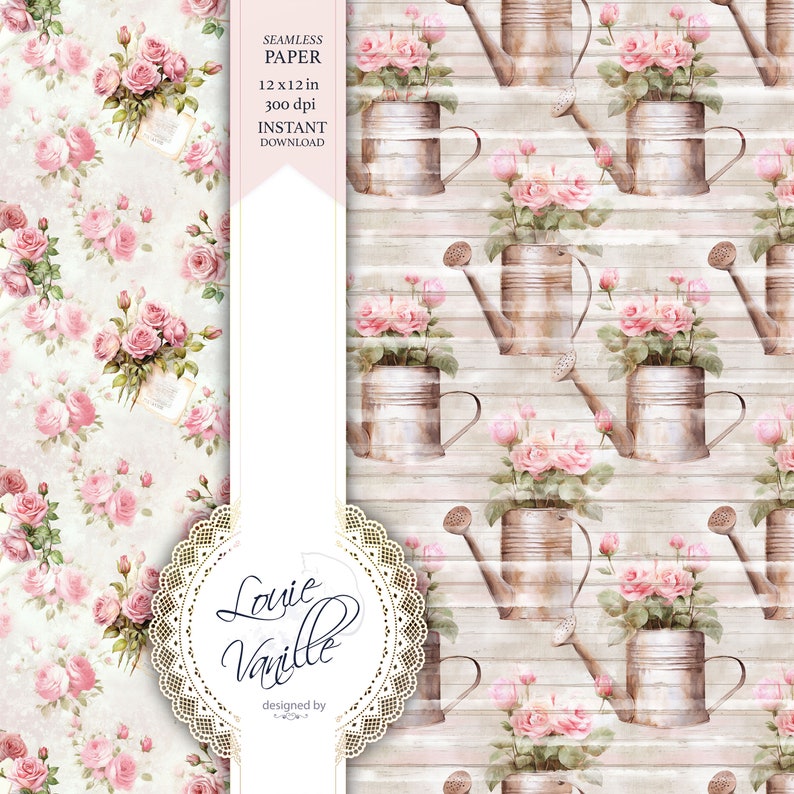 Spring Roses Digital Paper SEAMLESS, Pink Vintage Roses, Vintage ...