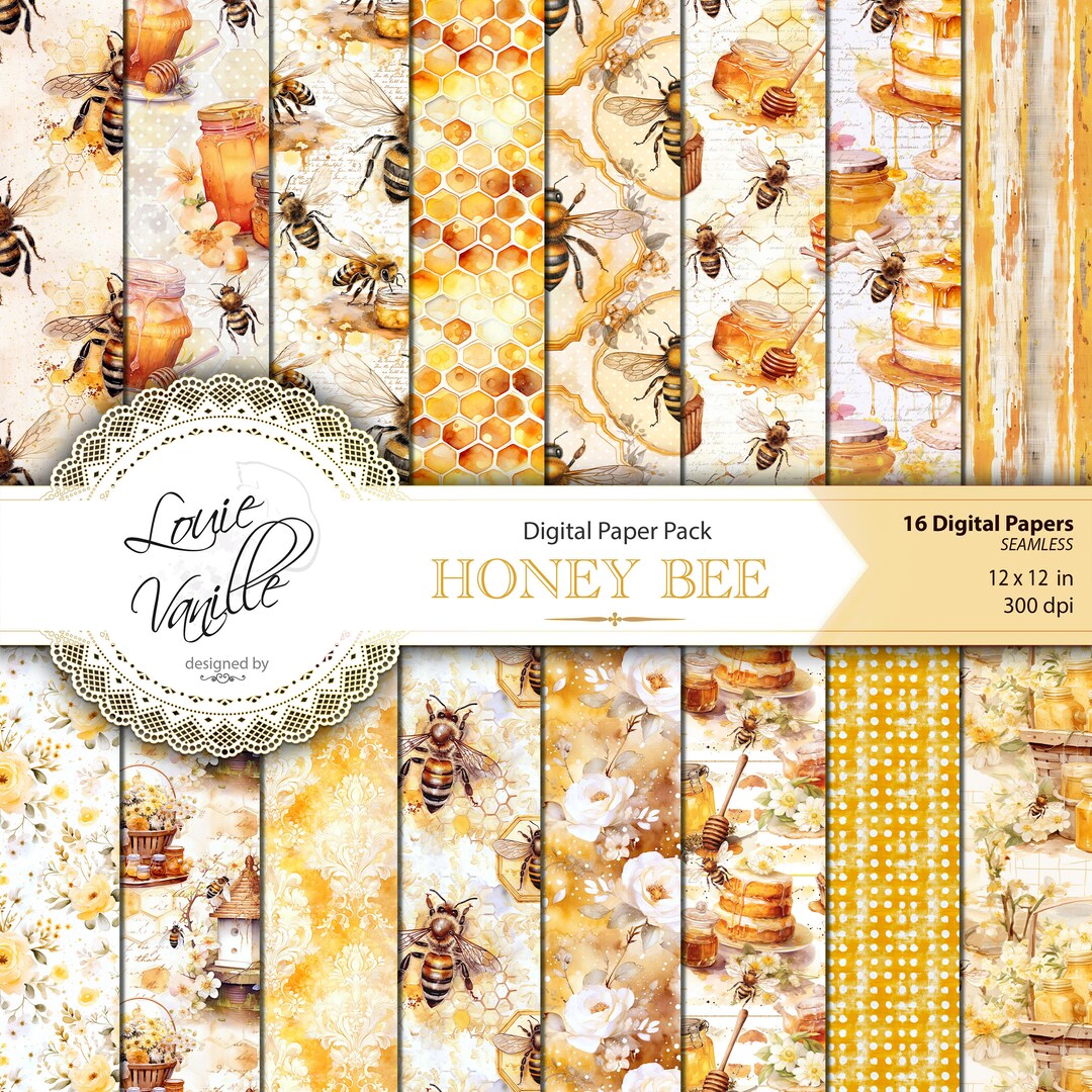 Honey Bee Digital Paper SEAMLESS, Spring Vintage Papers, Scrapbooking ...