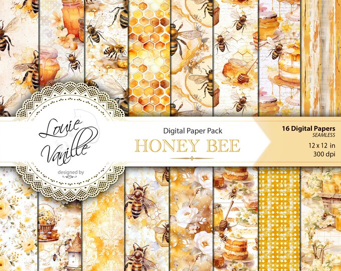 Bee Digital Papers and Clipart SET, Bumble Bees, Honeycomb, Beehive ...