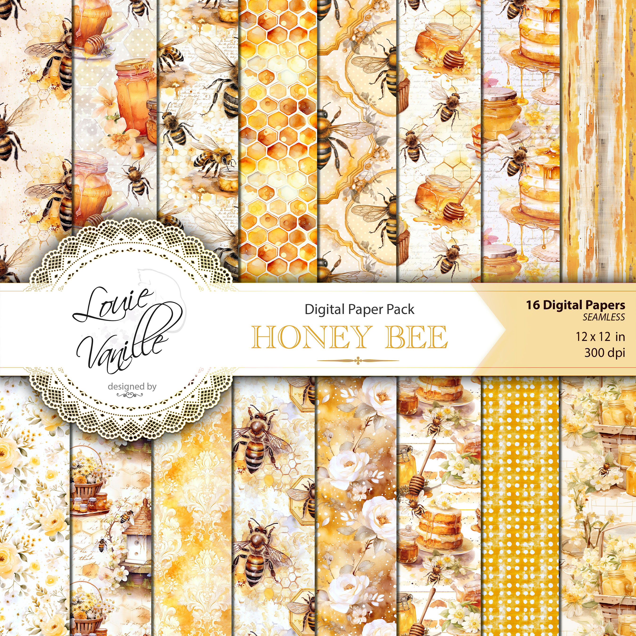 Honey Bee Digital Paper SEAMLESS, Spring Vintage Papers, Scrapbooking ...