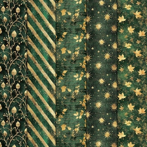 Green and Gold Digital Paper, SEAMLESS Distressed Patterns ...