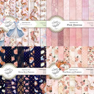 Princess Cinderella Scrapbooking Paper Bundle, Clip Art Fantasy ...