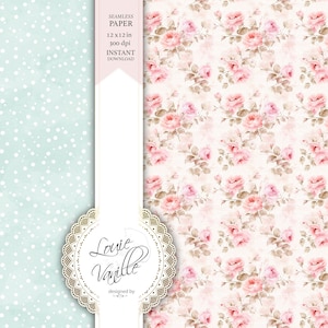 Vintage Spring Digital Paper Roses Pink Mint Green Floral SEAMLESS ...
