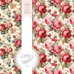 Red Roses Digital Paper Pack: Seamless Vintage Backgrounds (digital ...