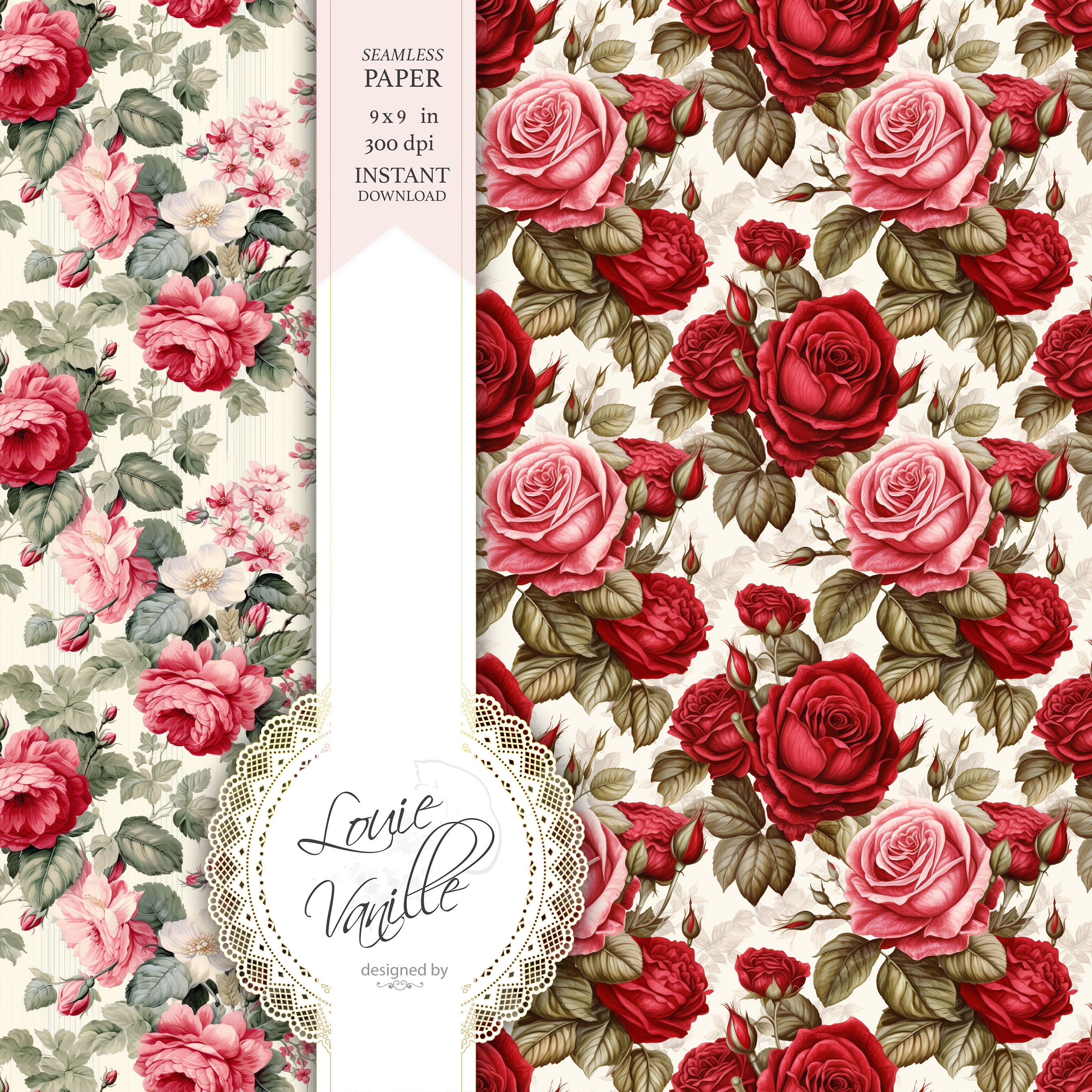 Red Roses Digital Paper Pack SEAMLESS Vintage Distressed - Etsy