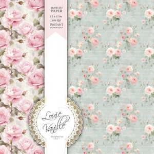 Vintage Spring Digital Paper Roses Pink Mint Green Floral SEAMLESS ...