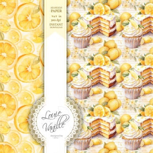 Lemon Dessert Digital Paper Pack, SEAMLESS Lemon Background Paper Set ...