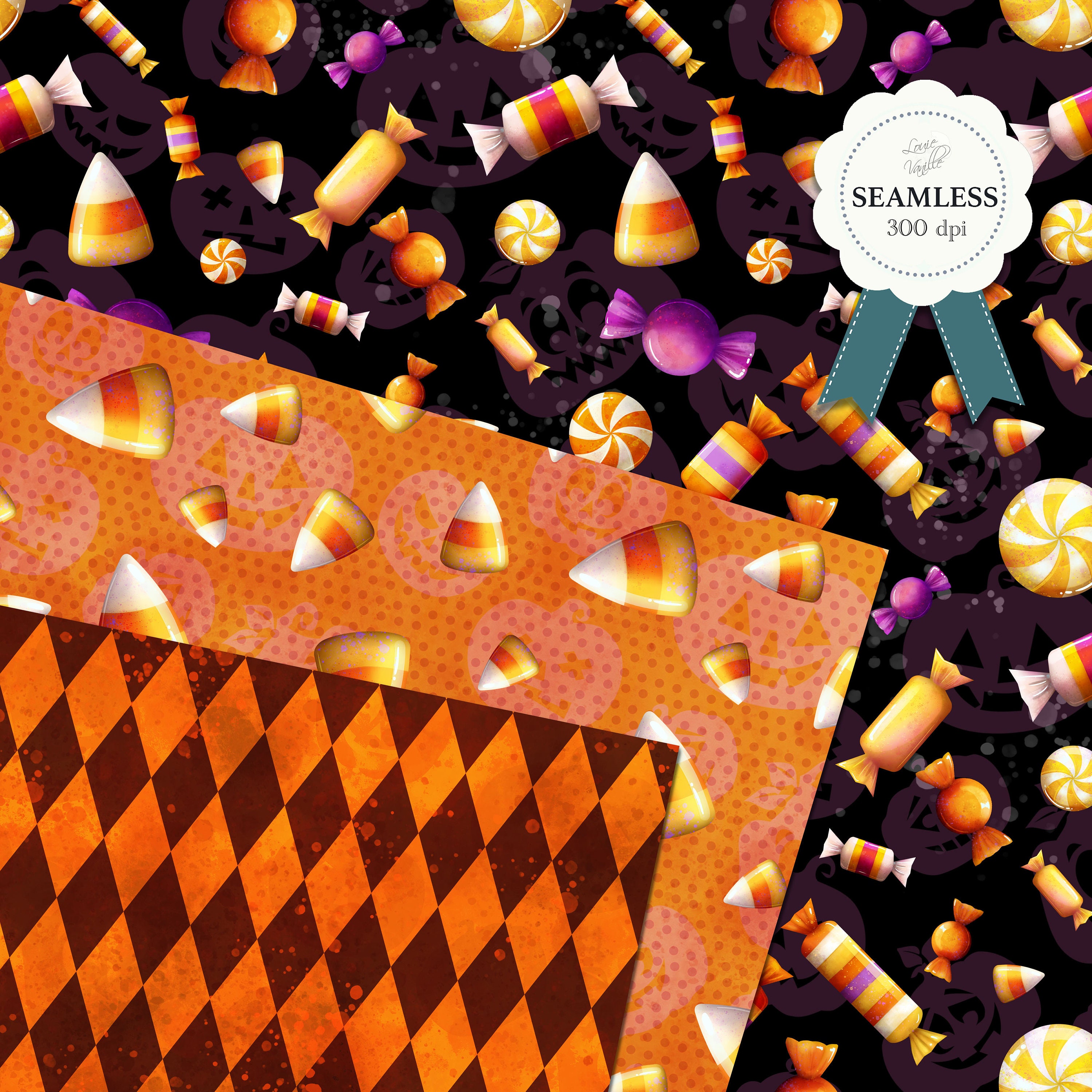 Halloween Trick or Treat SEAMLESS Digital Paper, Halloween Candy ...