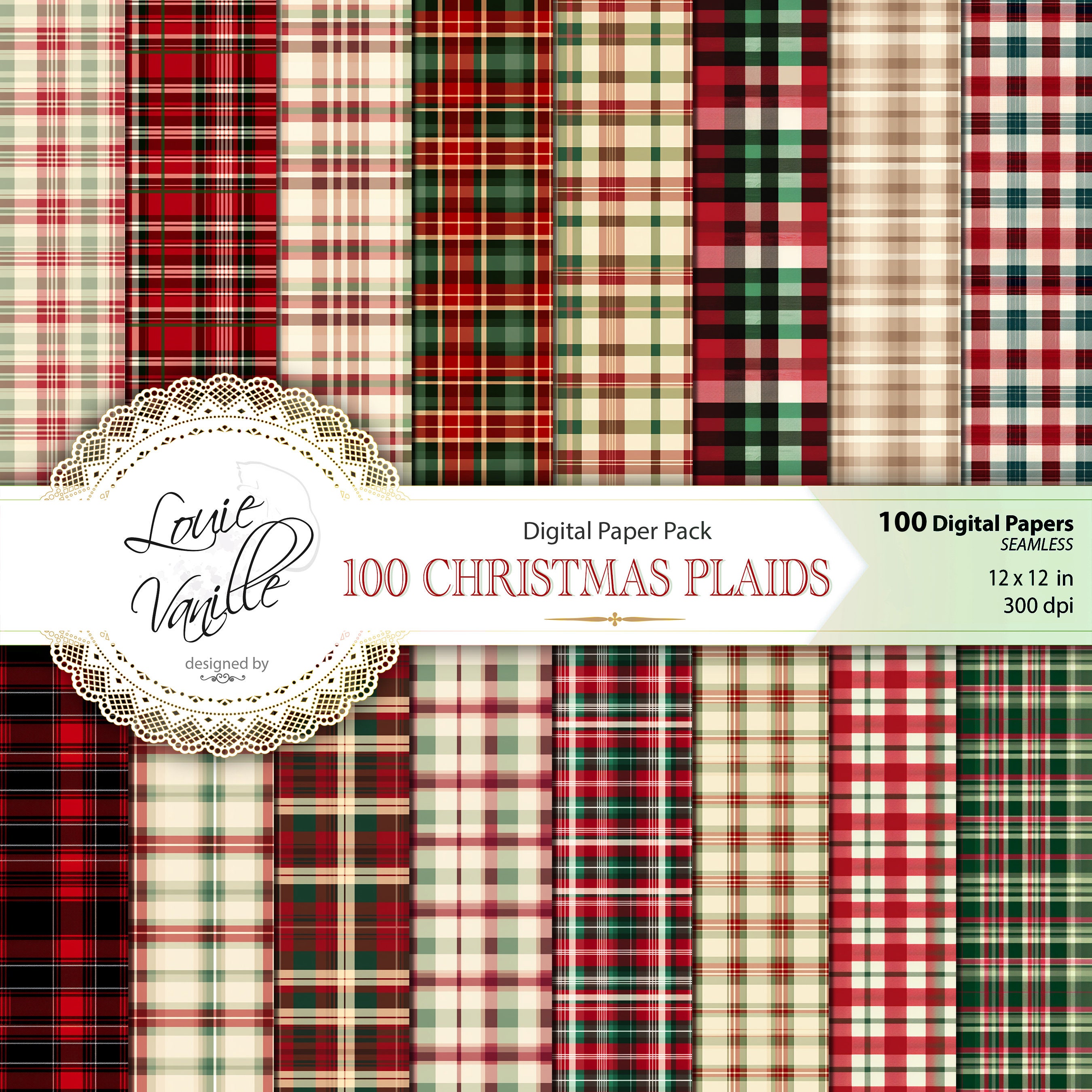 CHRISTMAS, PLAID Digital Paper, Christmas Plaid SEAMLESS Paper Set ...
