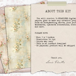 Vintage Distressed Floral Digital Paper Pack, Seamless Background Paper 