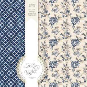 Antique Blue Digital Paper: Seamless Distressed Patterns (digital ...