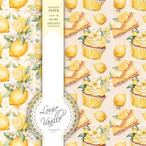 Lemon Dessert Digital Paper Pack, SEAMLESS Lemon Background Paper Set ...