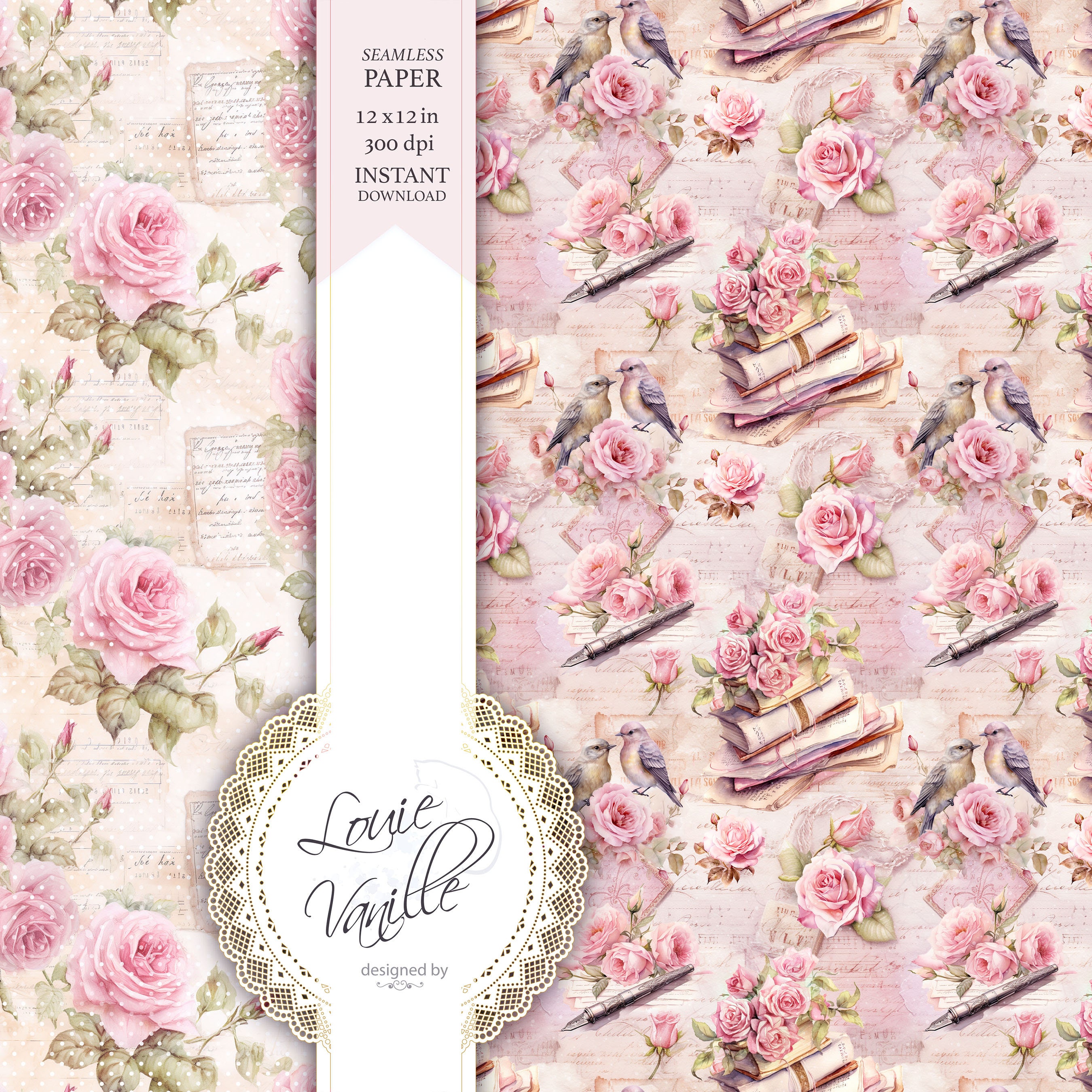Romantic Digital Paper Vintage SEAMLESS, Love Letter Vintage Pattern ...