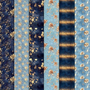 Blue and Gold Digital Paper, SEAMLESS Distressed Patterns, Scrapbooking ...