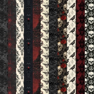 Gothic Halloween Distressed Digital Paper Pack, Black and Red Seamless ...
