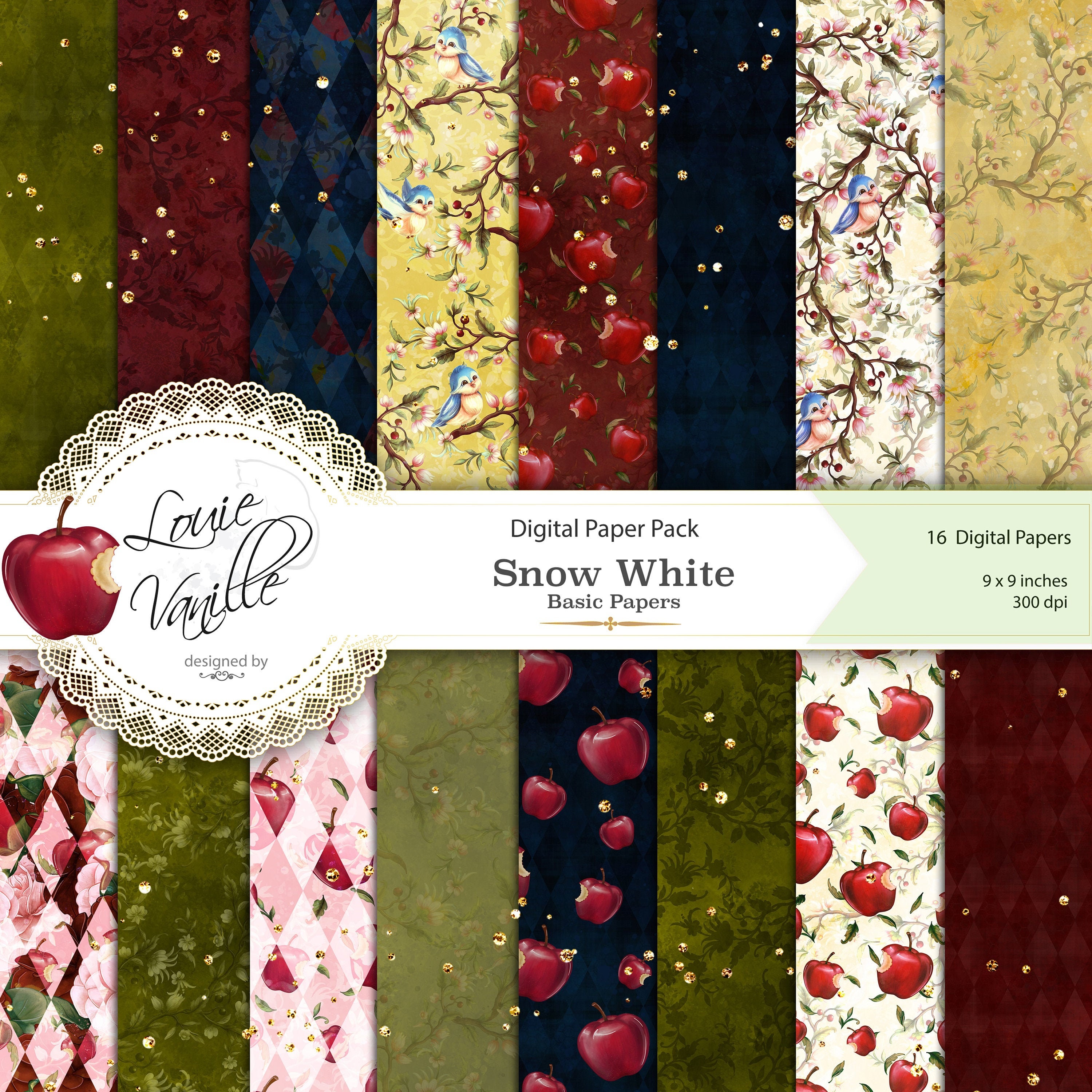 Snow White Digital Papers, Princess Paper pack, Fairy Tale Planner ...