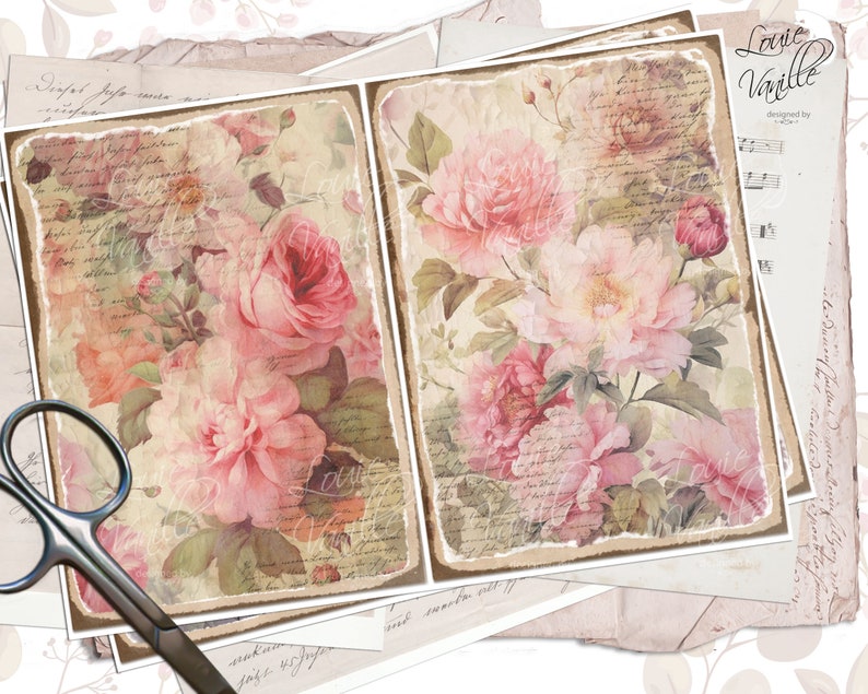 Peonies Vintage Junk Journal Kit, Printable Papers, Scrapbooking ...