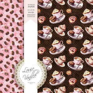 Coffee Pink Digital Paper Pack, SEAMLESS Coffee Background Paper Set ...
