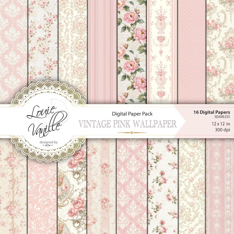 Vintage Pink Rose Digital Paper: Seamless Floral Patterns (digital ...