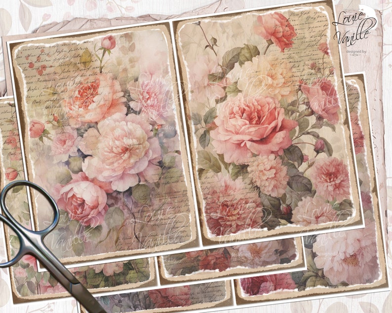 Peonies Vintage Junk Journal Kit, Printable Papers, Scrapbooking ...