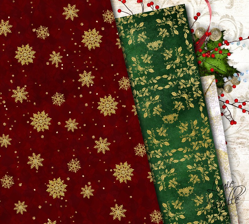Golden Christmas Digital Paper Christmas Digital Paper - Etsy