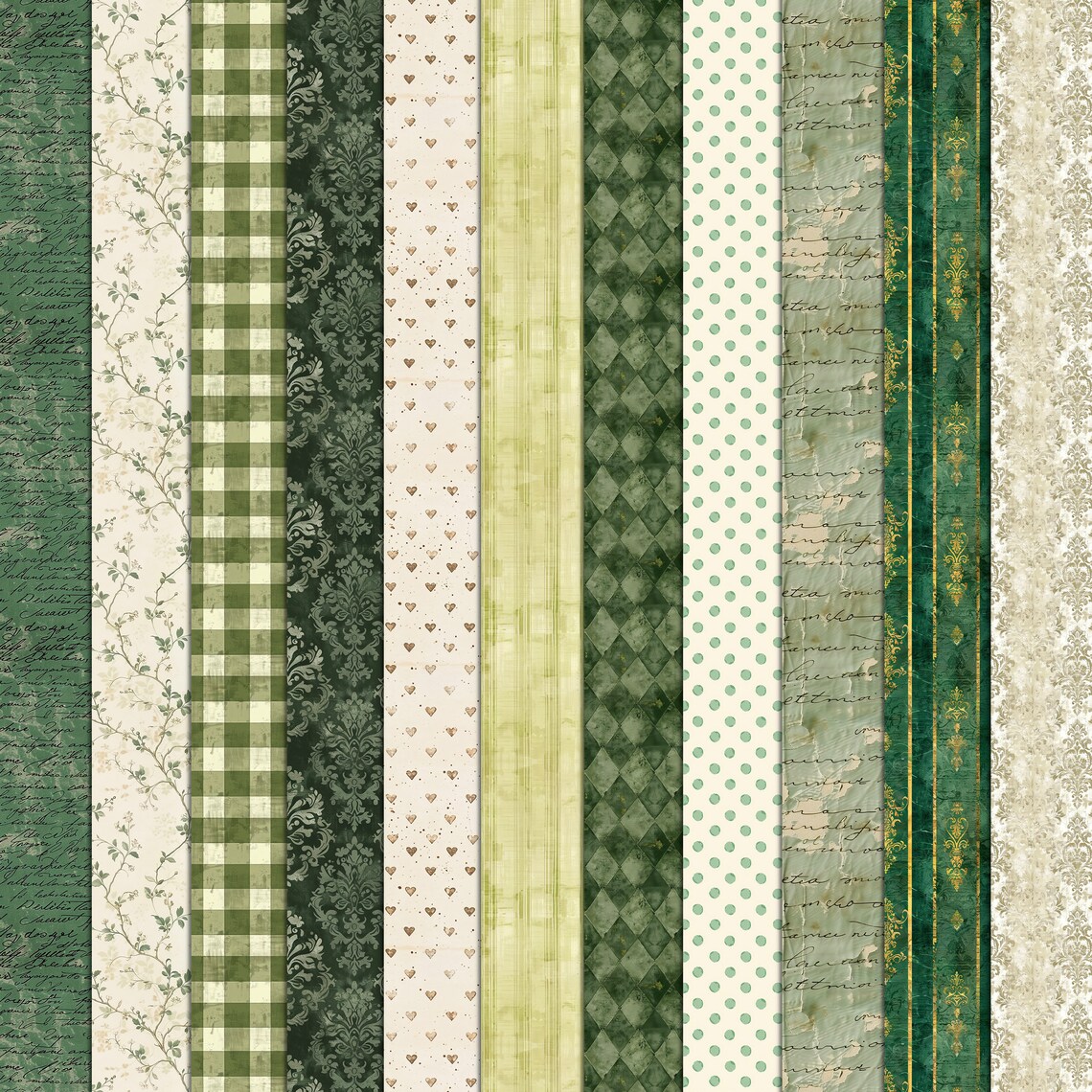 Vintage Green Digital Paper: 100 Seamless Scrapbook Backgrounds ...