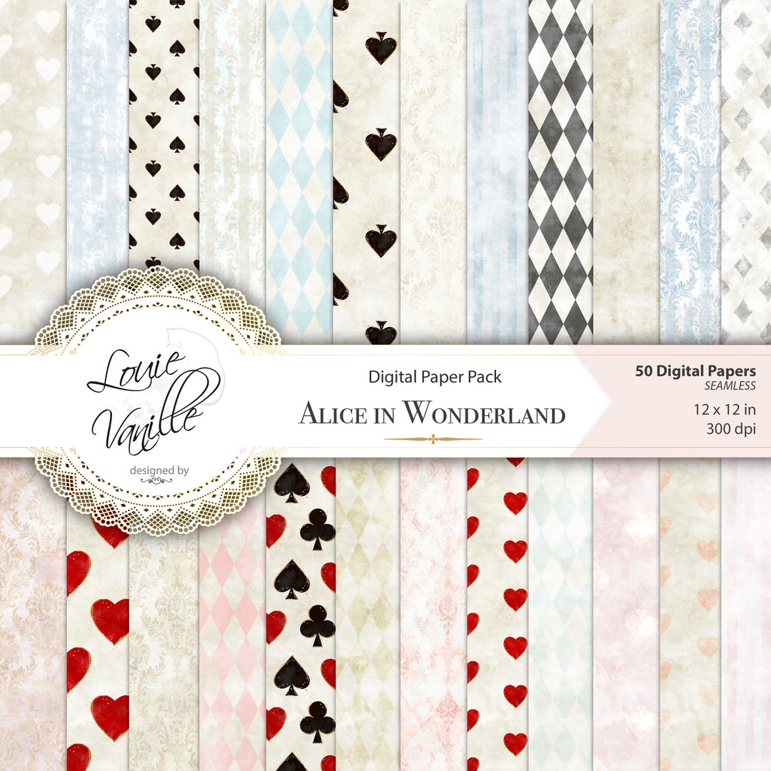 Alice in Wonderland Vintage Distressed Background Digital Paper Pack ...