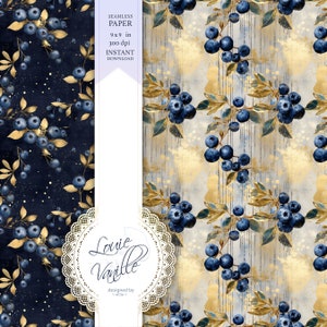 Blueberry Gold Digital Paper Pack: Watercolor Scrapbook Printables ...
