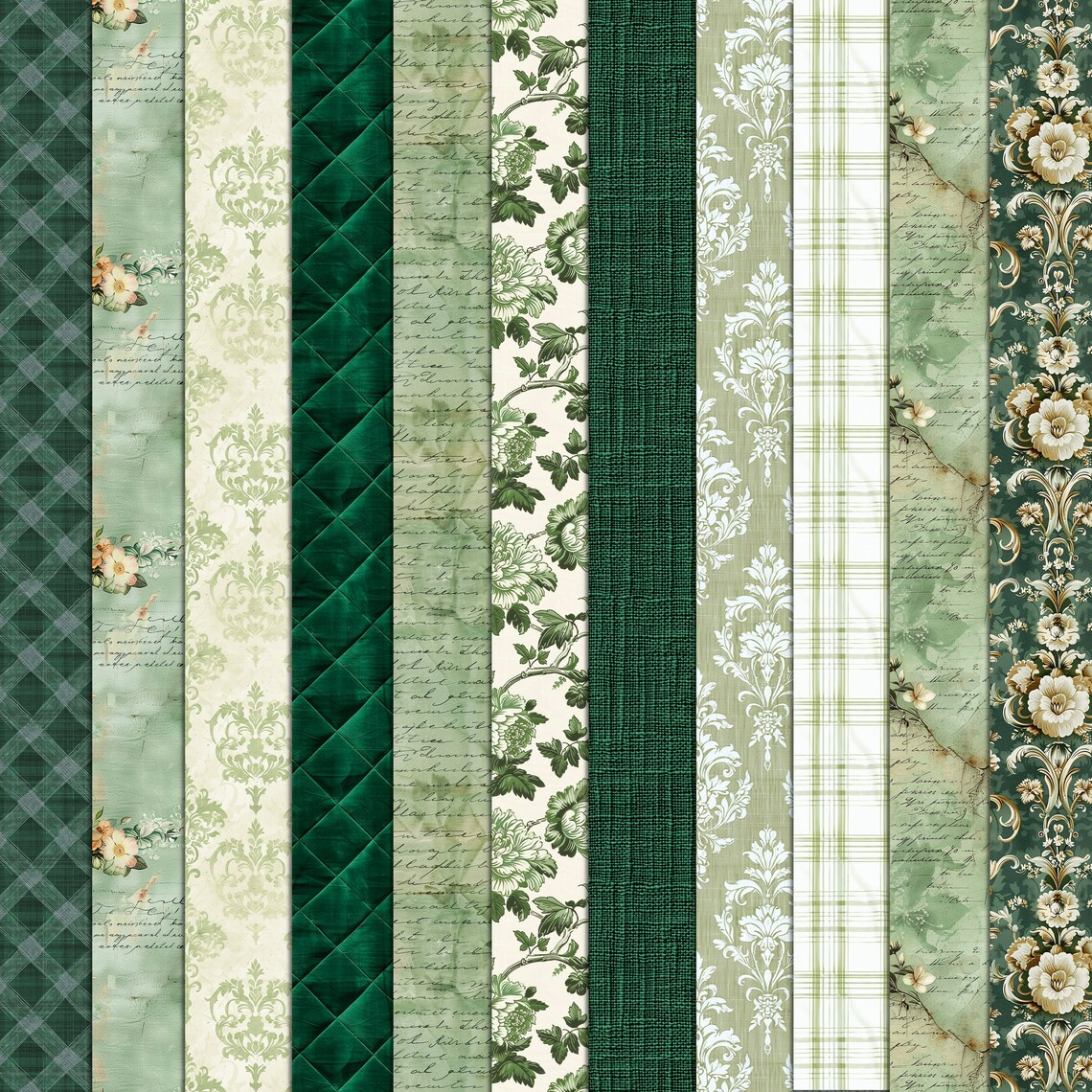 Vintage Green Digital Paper: 100 Seamless Scrapbook Backgrounds ...