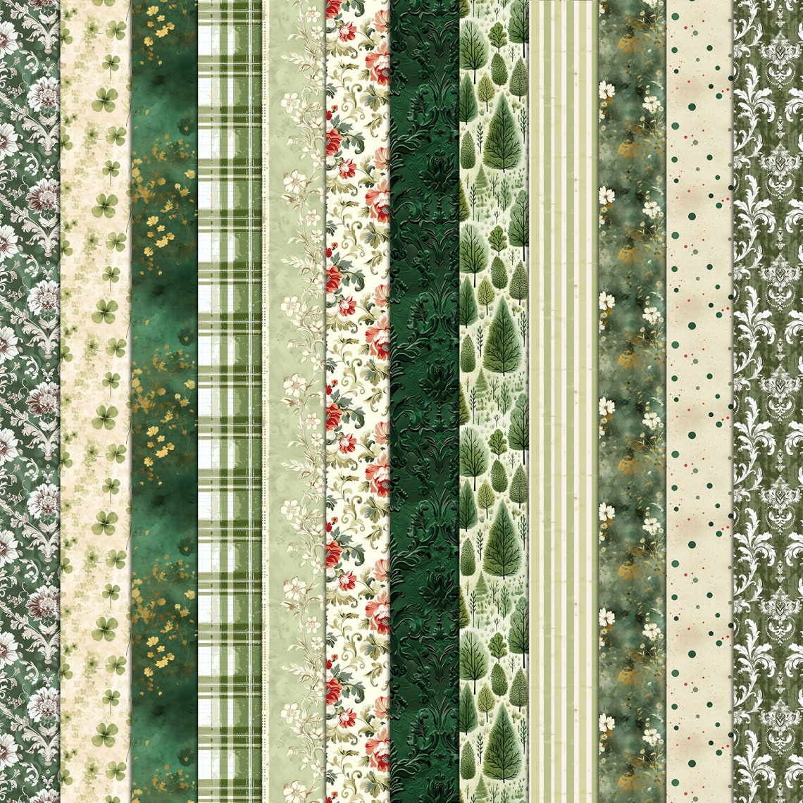 Vintage Green Digital Paper: 100 Seamless Scrapbook Backgrounds ...