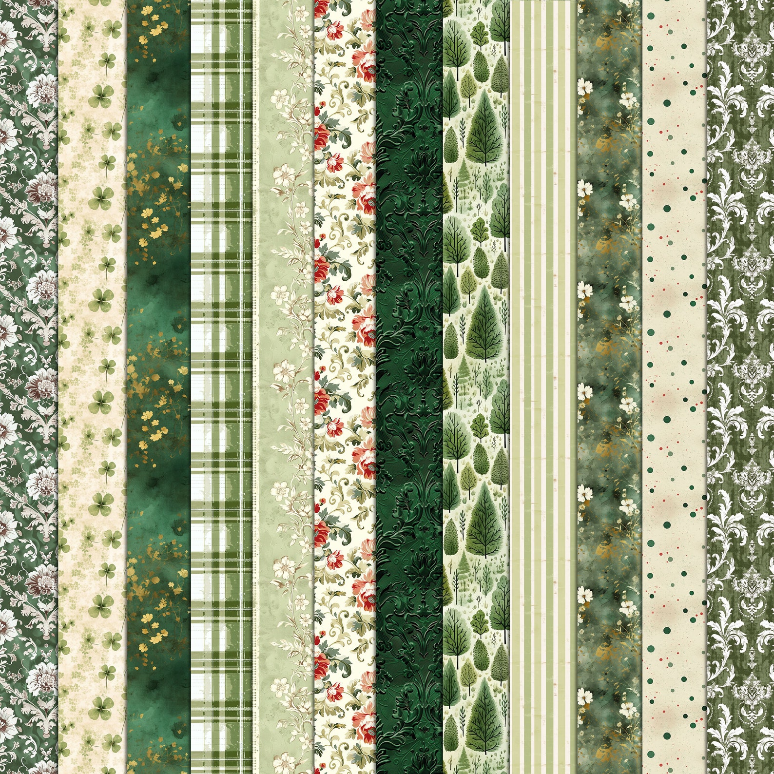 Vintage Green Digital Paper: 100 Seamless Scrapbook Backgrounds ...