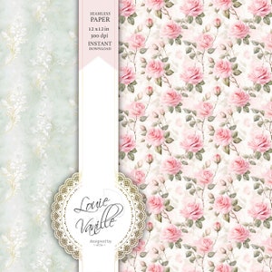 Vintage Spring Digital Paper Roses Pink Mint Green Floral SEAMLESS ...