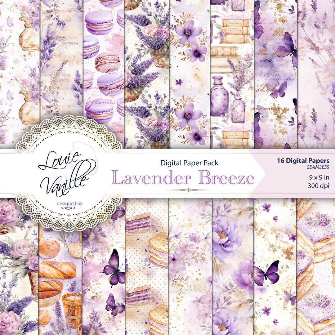 Lavender Digital Paper Pack, SEAMLESS Background Paper Set ...
