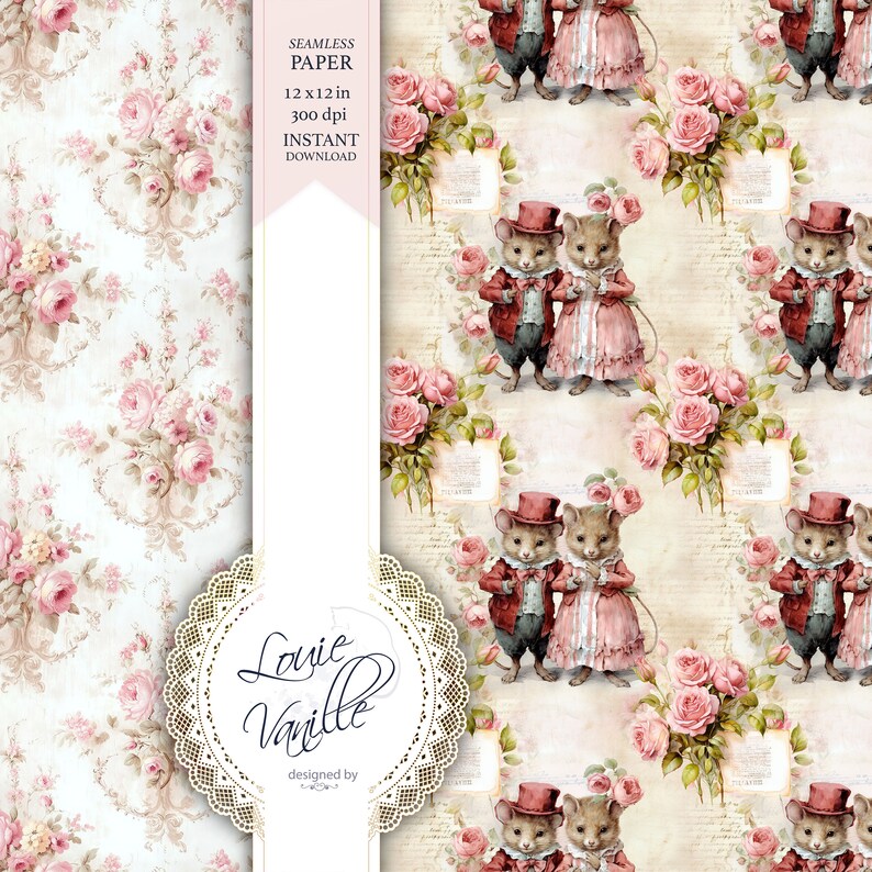Spring Roses Digital Paper SEAMLESS, Pink Vintage Roses, Vintage ...