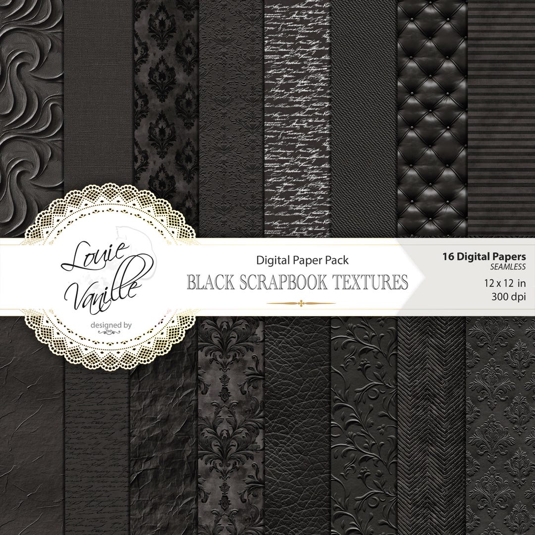 Vintage Black Texture Digital Paper Pack, Antique SEAMLESS Distressed ...