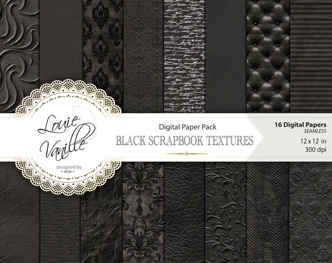 Black Texture Digital Paper Pack: Seamless Antique Scrapbook ...