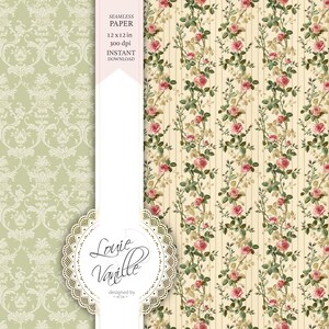 Vintage Pink and Mint Green Floral Digital Paper Pack, Antique SEAMLESS ...