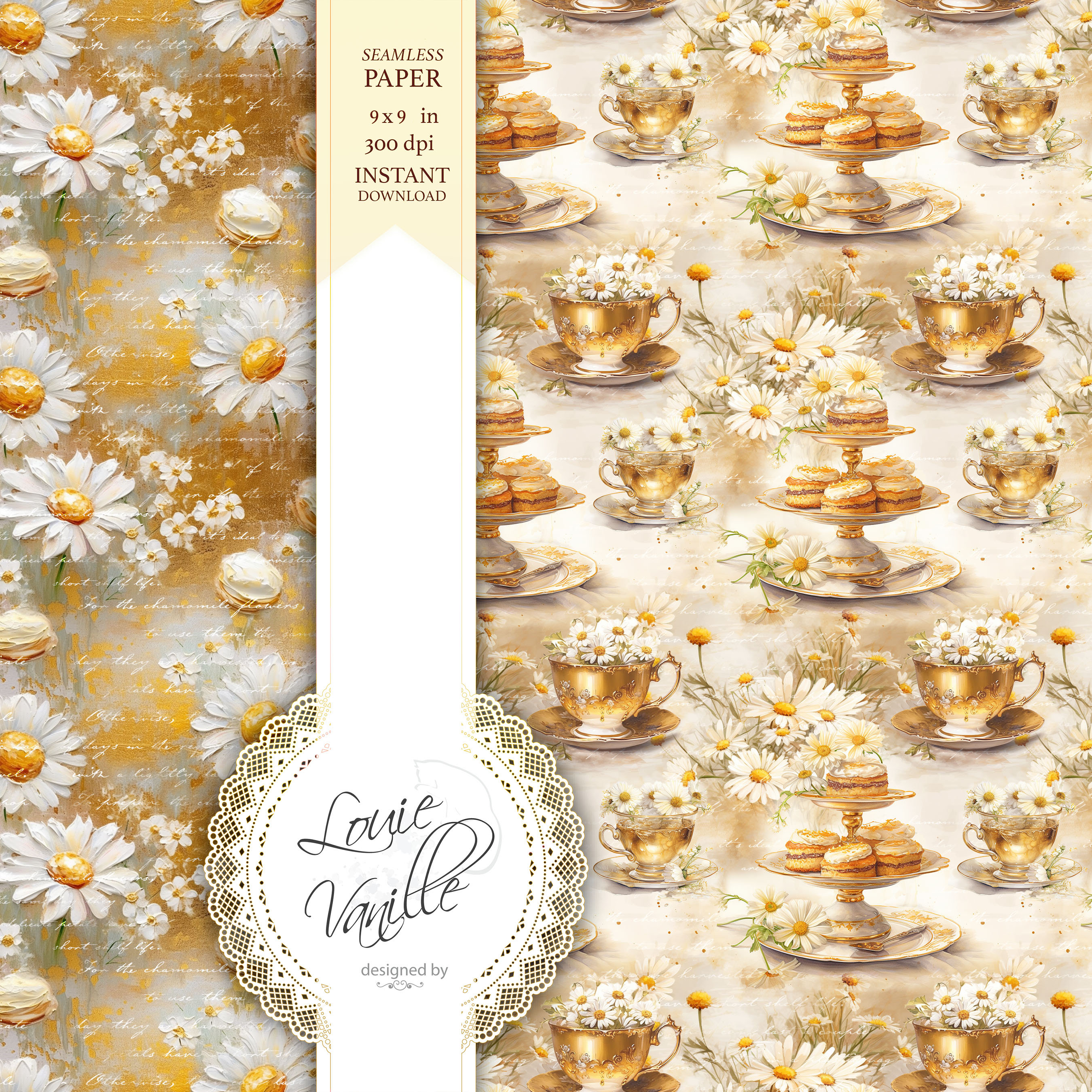 Chamomile Tea Digital Paper Pack, Vintage SEAMLESS Paper Set ...