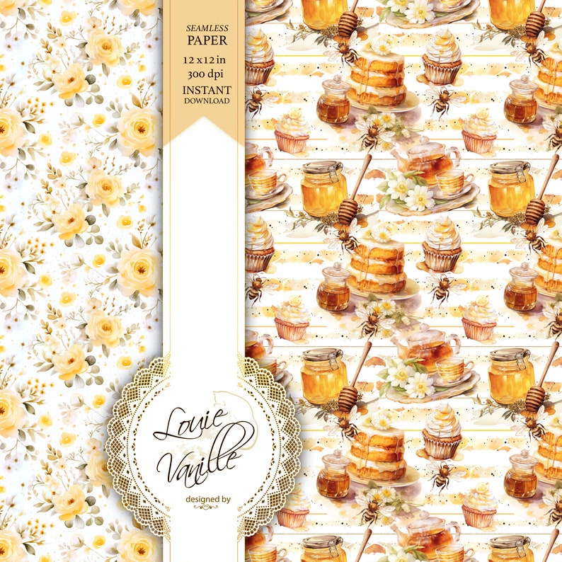Honey Bee Digital Paper SEAMLESS, Spring Vintage Papers, Scrapbooking ...