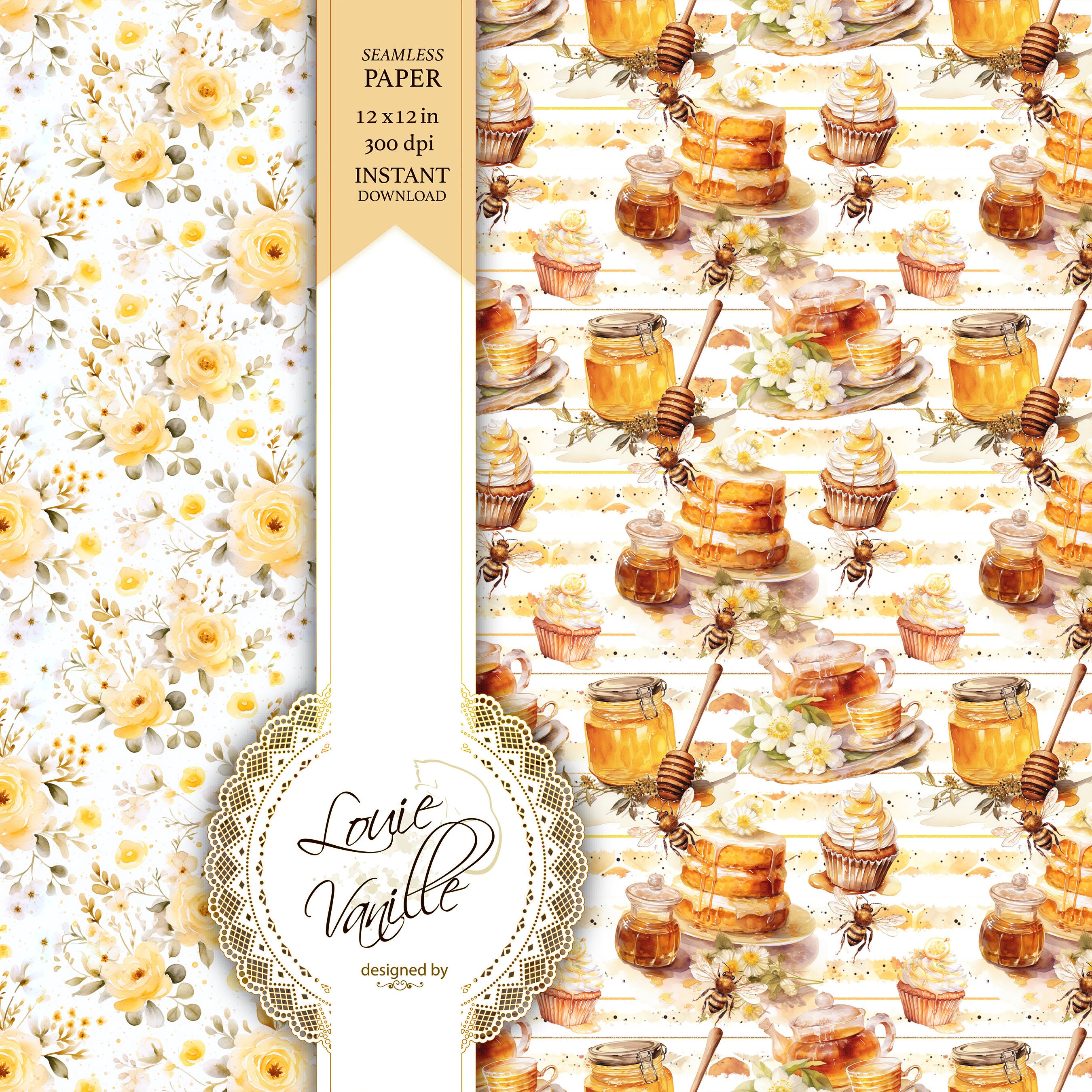 Honey Bee Digital Paper SEAMLESS, Spring Vintage Papers, Scrapbooking ...