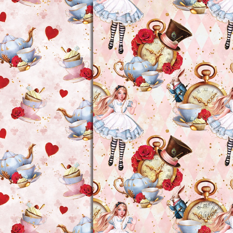 Alice in Wonderland Seamless Digital Paper Fantasy Paper Kit - Etsy