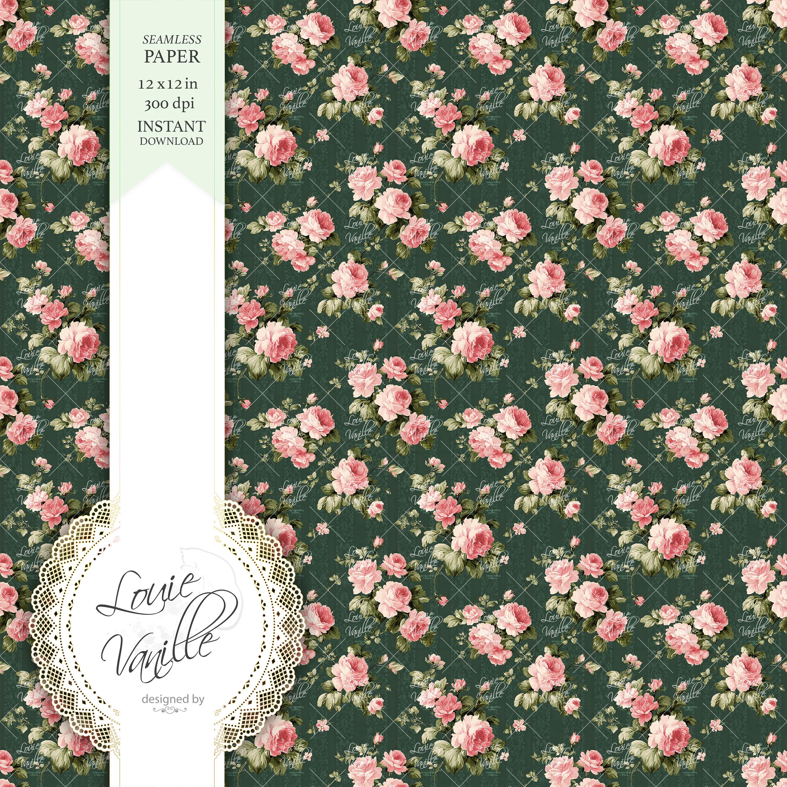 Green and Pink Antique Digital Paper Pack: Vintage Parisian, Seamless ...