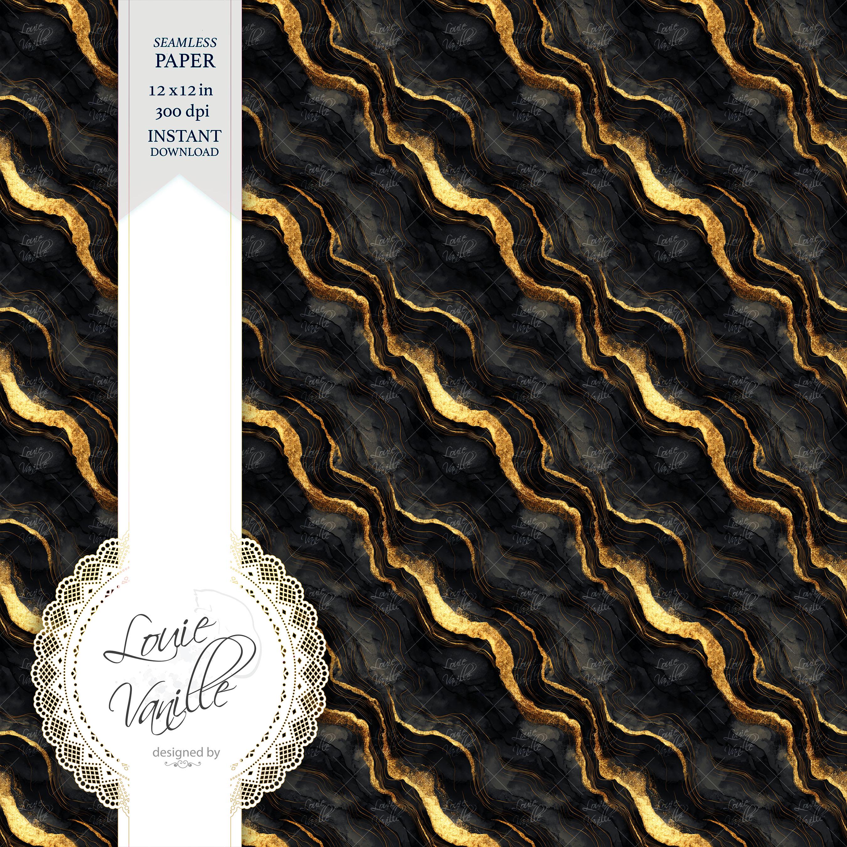Black and Gold Marble Digital Paper: Golden Glitter Marble Print, Black ...
