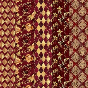 Red and Gold Digital Paper, SEAMLESS Distressed Patterns, Scrapbooking ...