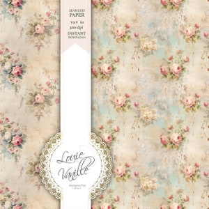 Vintage Distressed Floral Digital Paper Pack, Seamless Background Paper